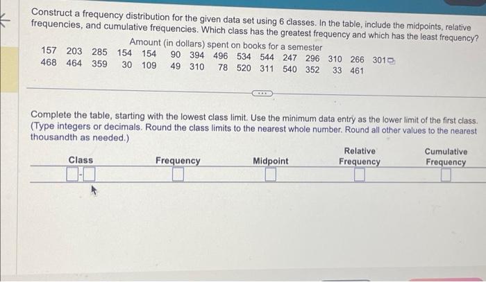 Solved Construct a frequency distribution for the given data | Chegg.com
