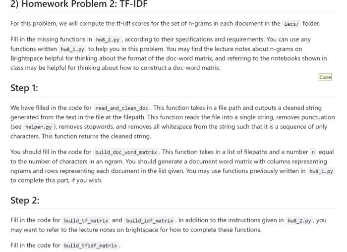 For this problem, we will compute the tf-idf scores | Chegg.com