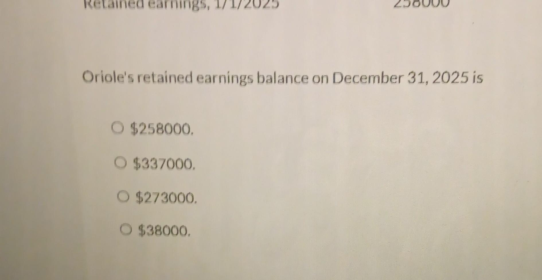 Solved Oriole Company compiled the following financial | Chegg.com