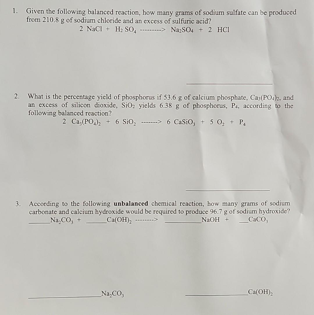 Solved 1. Given the following balanced reaction, how many | Chegg.com
