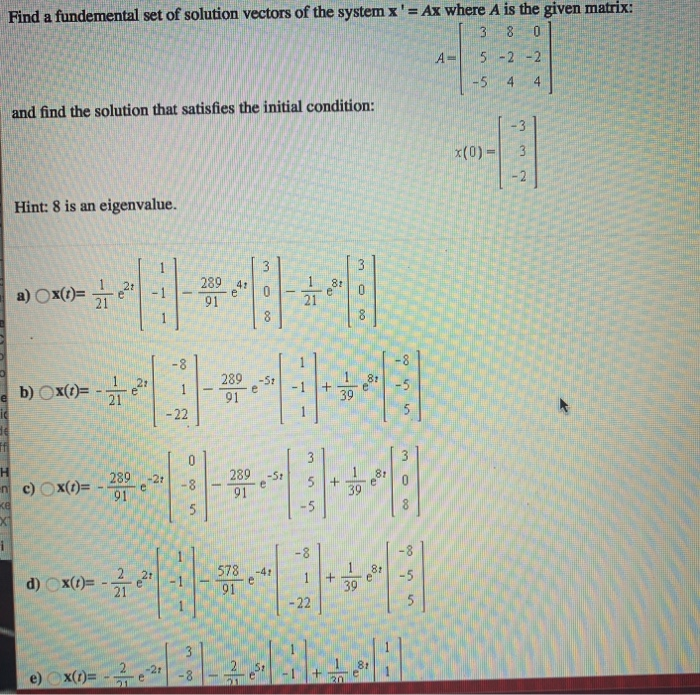 Solved Find a fundemental set of solution vectors of the | Chegg.com