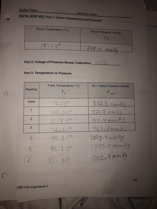 Solved Student Name: Instructor Name DATA (EXP #2): Part 1: | Chegg.com