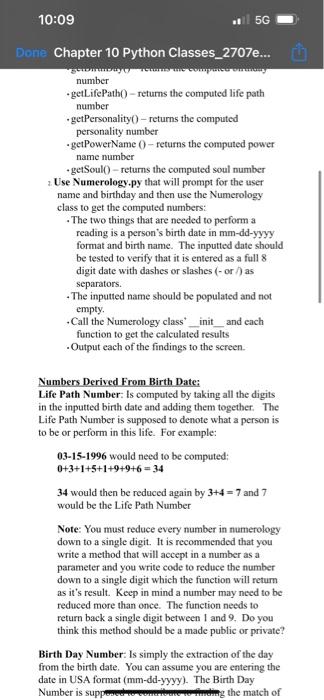 Solved 10:08 . 56 Done Chapter 10 Python Classes_2707e... | Chegg.com