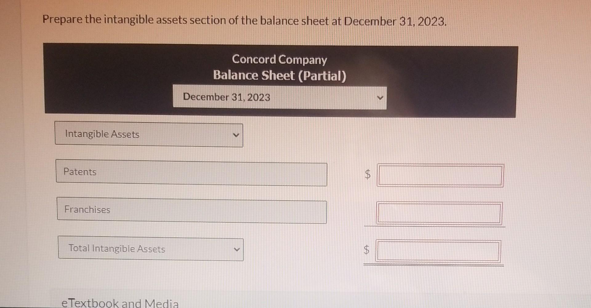 Solved The intangible assets section of Concord Company at | Chegg.com