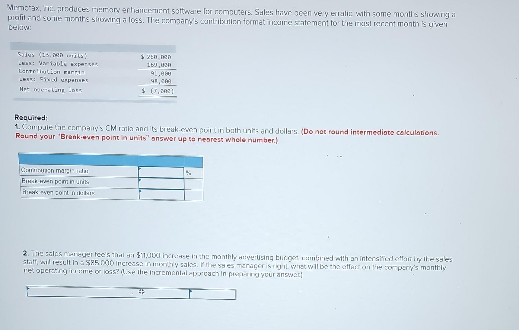 Solved Memofax, Inc. produces memory enhancement software | Chegg.com