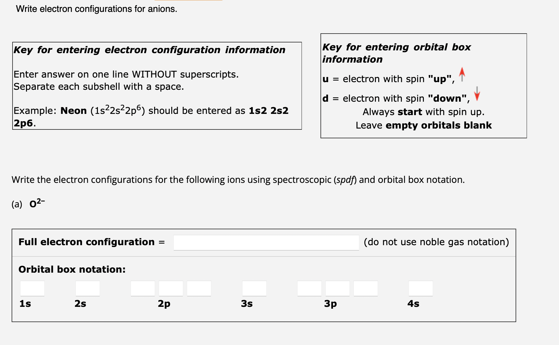 Solved Write electron configurations for anions.Key for | Chegg.com