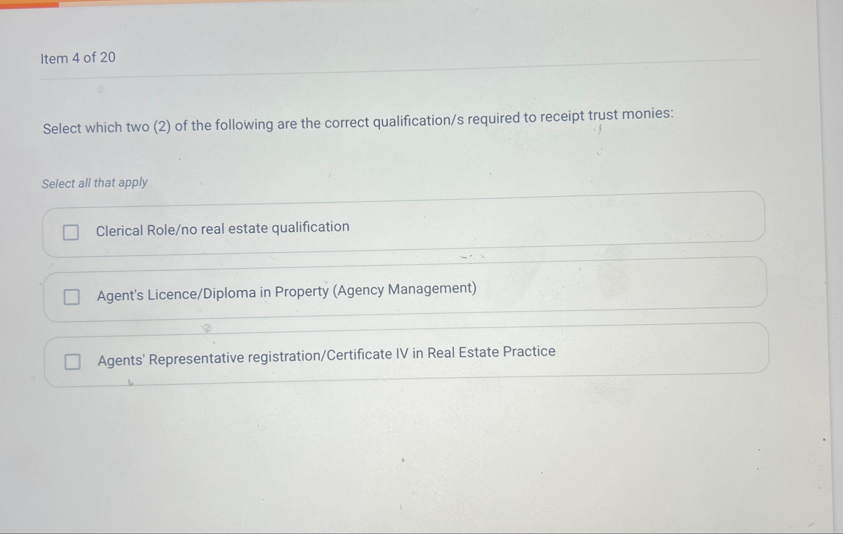 Solved Item 4 ﻿of 20Select which two (2) ﻿of the following | Chegg.com