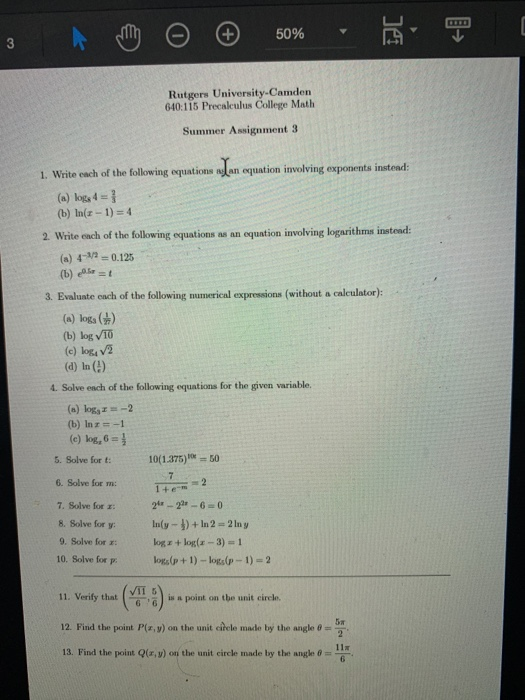 Solved 50 V 3 Rutgers University Camden 640 115 Precalculus