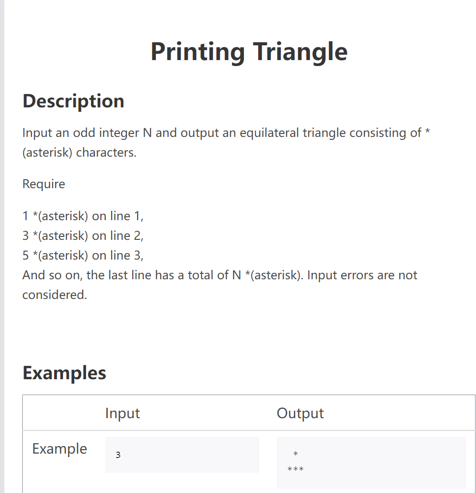 Solved Printing Triangle Description Input an odd integer N | Chegg.com