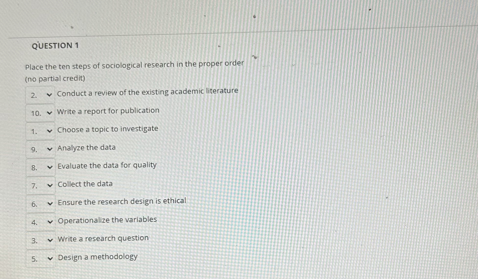 QUESTION 1Place the ten steps of sociological | Chegg.com