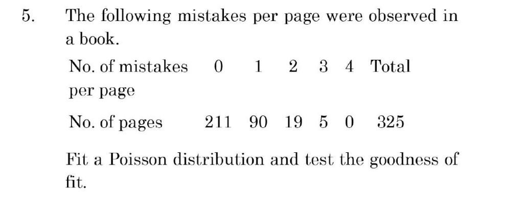 Solved The following mistakes per page were observed in a | Chegg.com