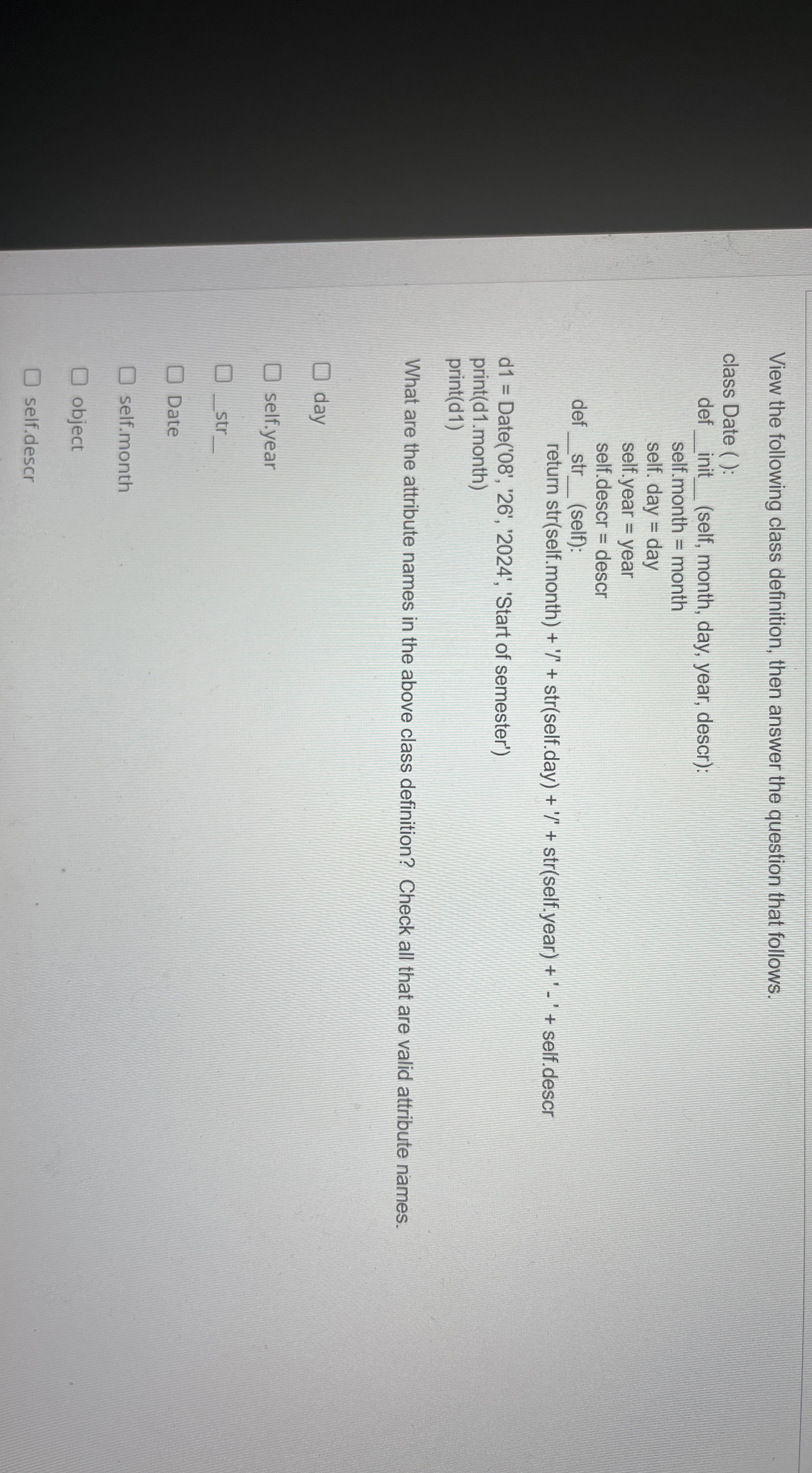 Solved rView the following class definition, then answer the | Chegg.com