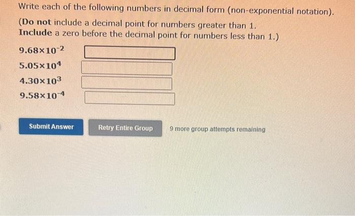 Solved Write each of the following numbers in decimal form | Chegg.com