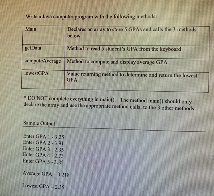 Solved Write a Java computer program with the following | Chegg.com