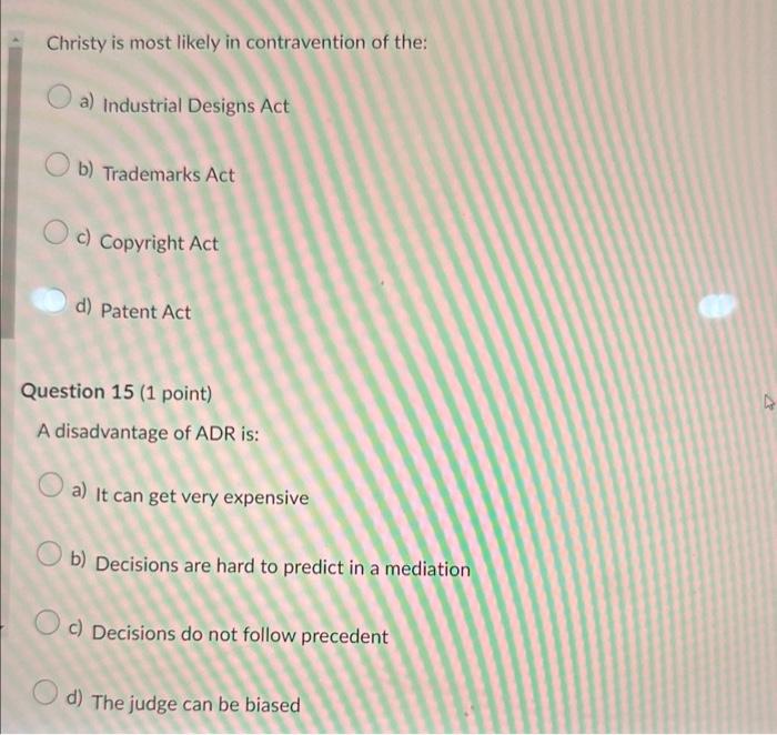 Solved Christy is most likely in contravention of the: a) | Chegg.com