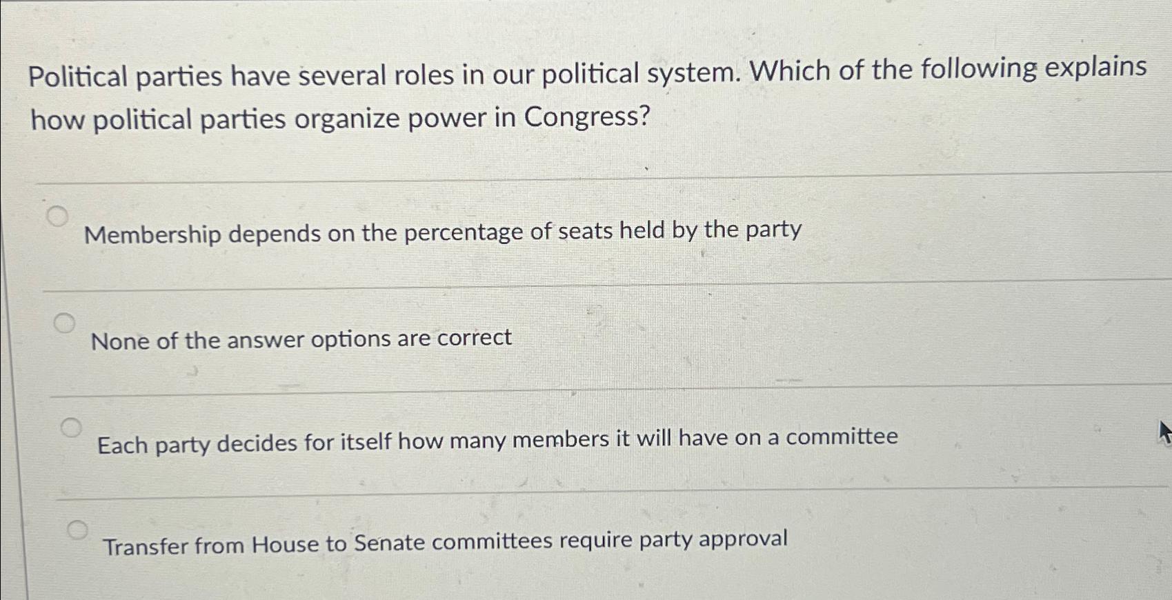 Solved Political parties have several roles in our political | Chegg.com