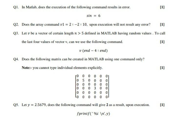 Solved Subject: Matlab Software: Matlab Tell the answers in | Chegg.com