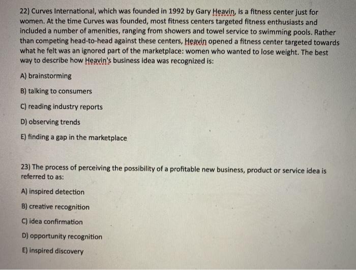 Solved 22) Curves International, which was founded in 1992 | Chegg.com