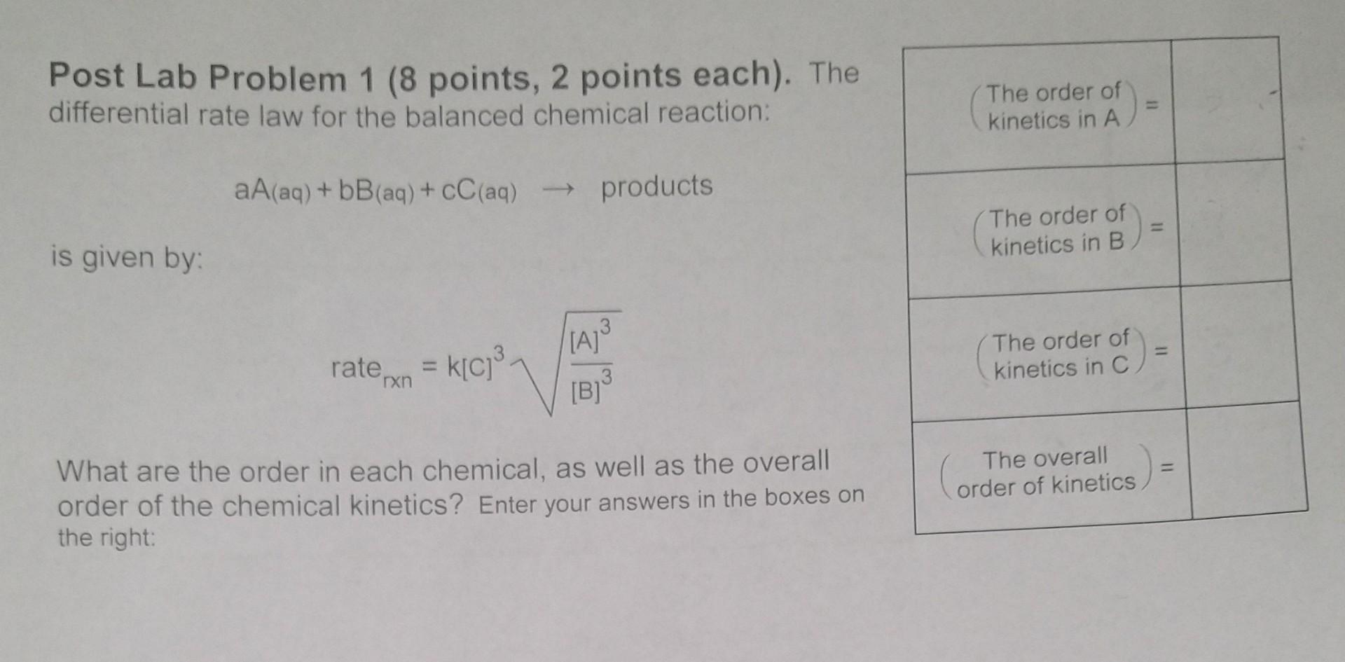 Solved Post Lab Problem 1 (8 points, 2 points each). The | Chegg.com