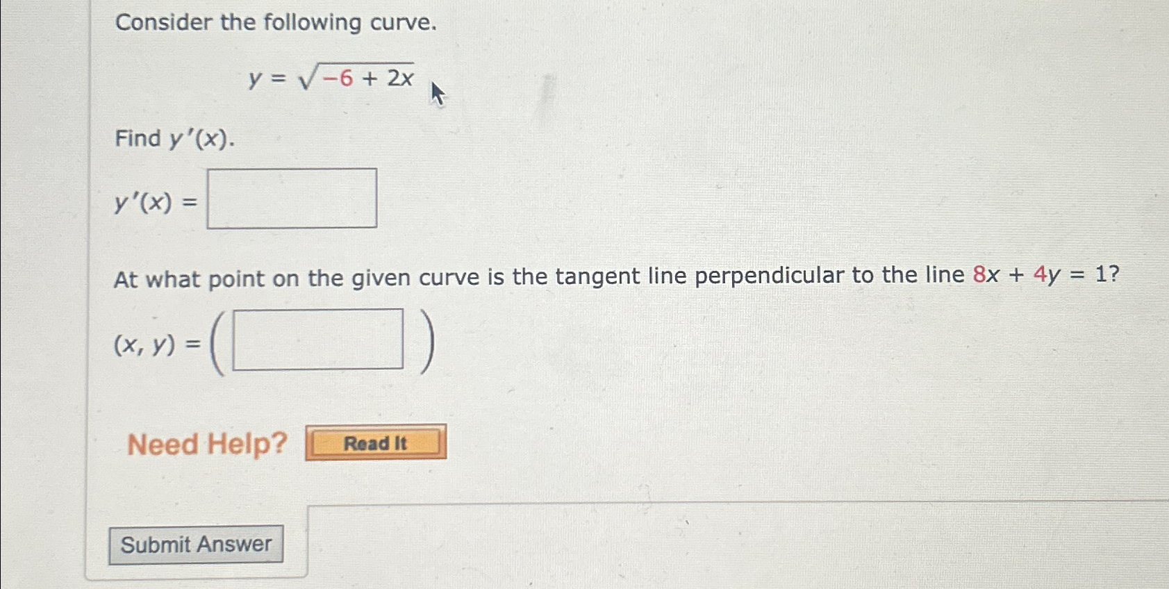 Solved Consider the following curve.y=-6+2x2Find | Chegg.com