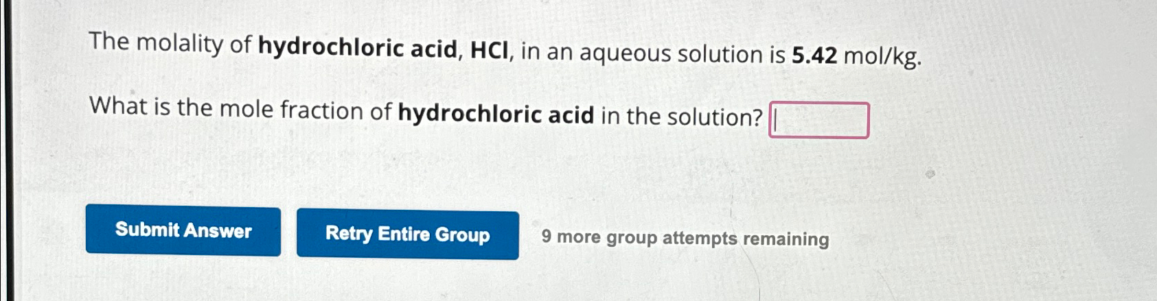 Solved The molality of hydrochloric acid, HCl, ﻿in an | Chegg.com