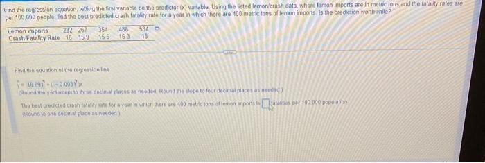 Solved Find the equation of the regesion ting | Chegg.com