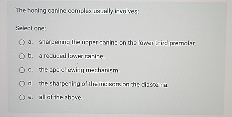 Solved The honing canine complex usually involves:Select | Chegg.com