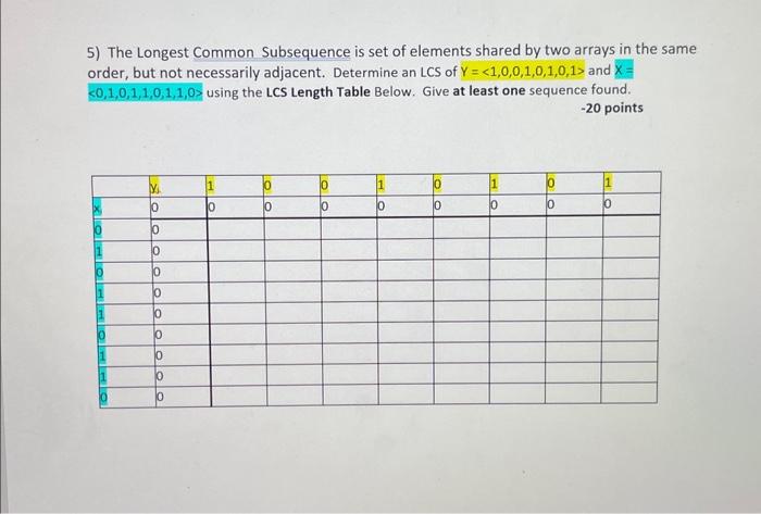 Solved 5) The Longest Common Subsequence is set of elements | Chegg.com