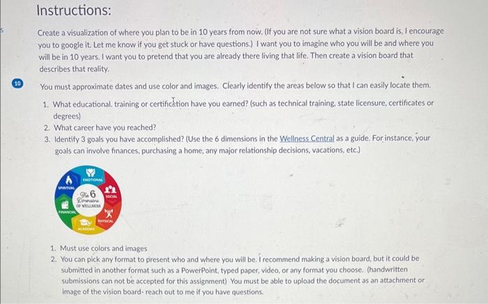 Solved Create a visualization of where you plan to be in 10 | Chegg.com