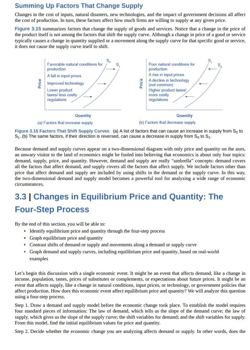 Solved Summing Up Factors That Change Supply Changes in the | Chegg.com