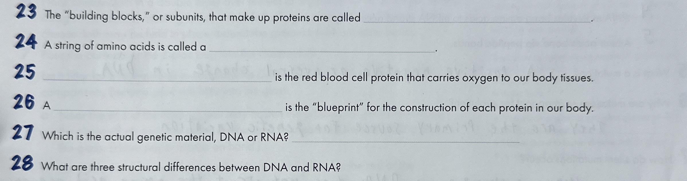 Solved 23 ﻿The "building blocks," or subunits, that make up | Chegg.com