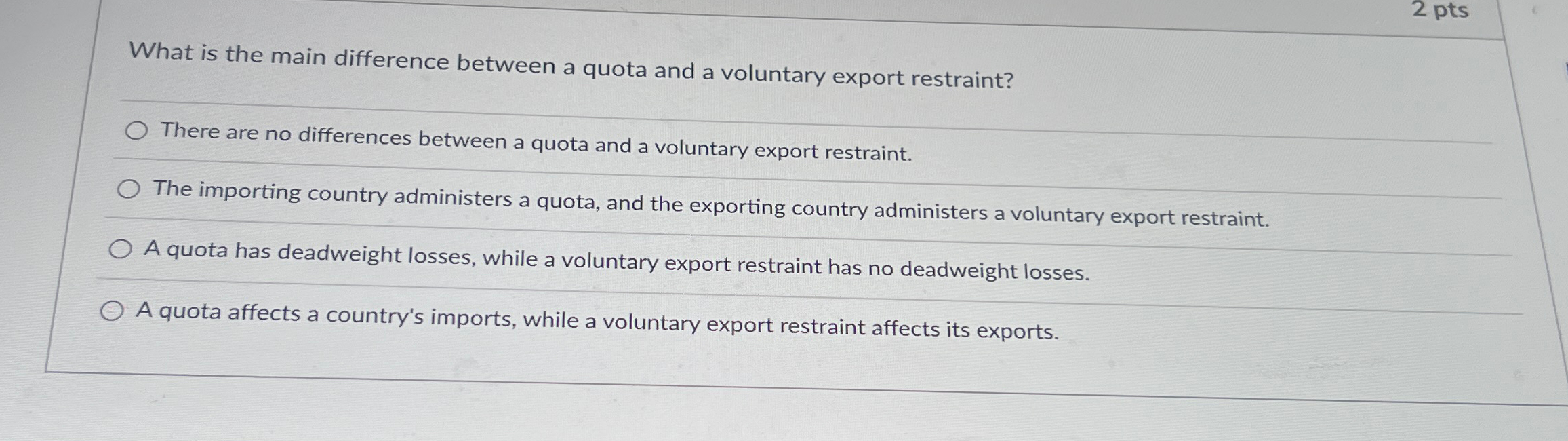 Solved What is the main difference between a quota and a | Chegg.com
