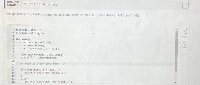 Solved CHALLENGE ACTIVITY 9.5.2. Find char in string Assign | Chegg.com
