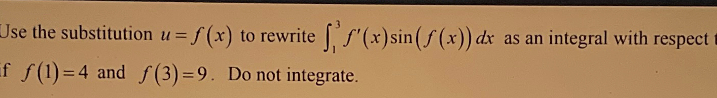 Solved Use the substitution u=f(x) ﻿to rewrite | Chegg.com