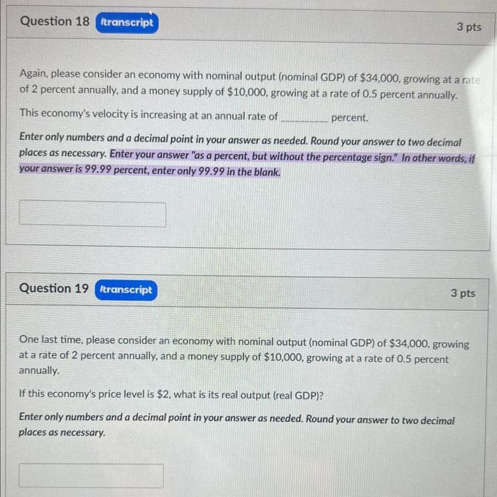 Solved Again, please consider an economy with nominal output | Chegg.com
