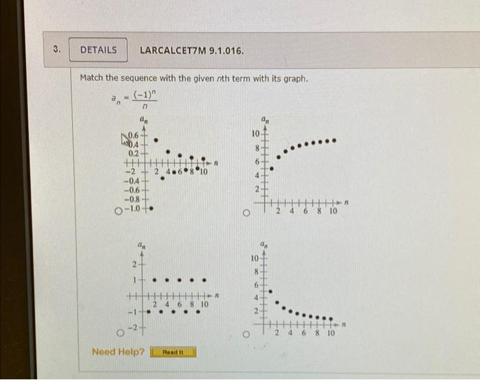 Solved Match the sequence with the given nth term with its | Chegg.com