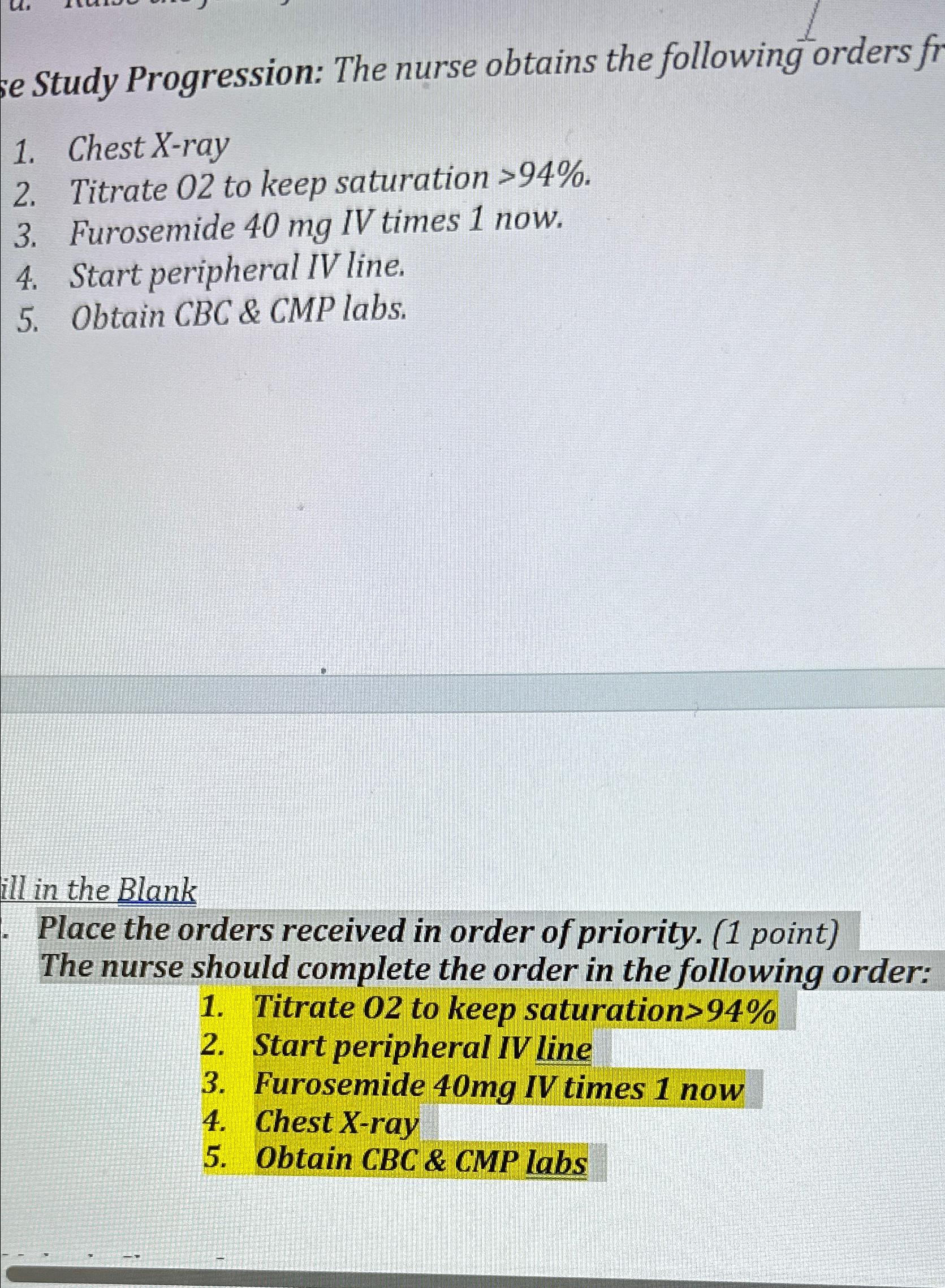 Solved Study Progression: The nurse obtains the following | Chegg.com