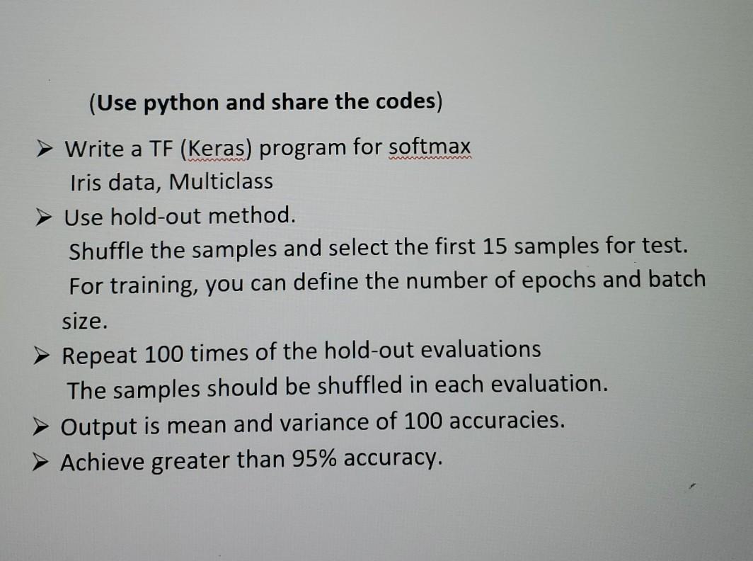Solved Use Python And Share The Codes Write A Tf Keras 