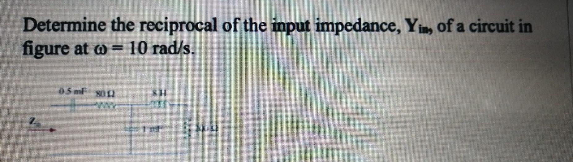 Solved Determine the reciprocal of the input impedance, Yin, | Chegg.com