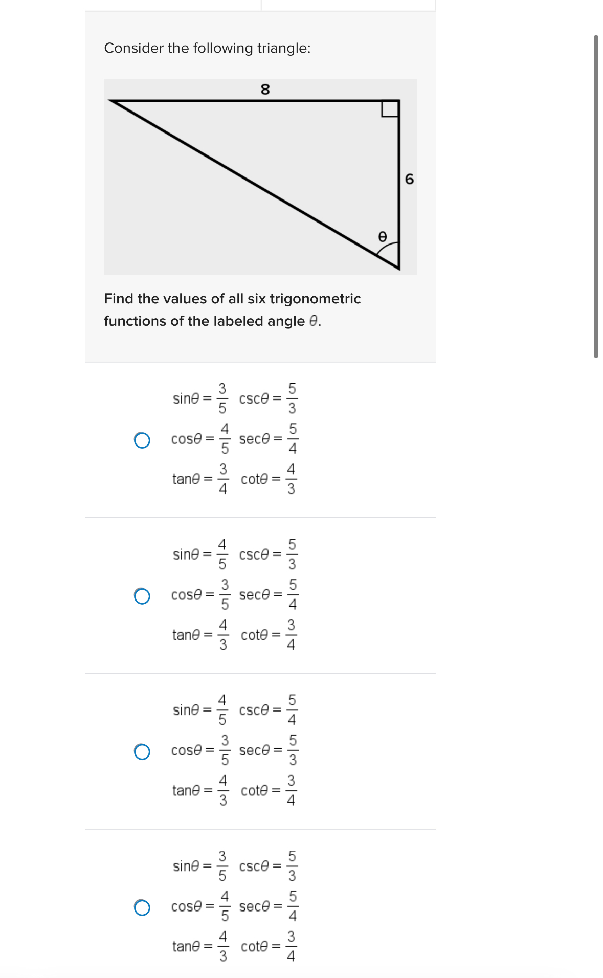 Solved Consider the following triangle:Find the values of | Chegg.com