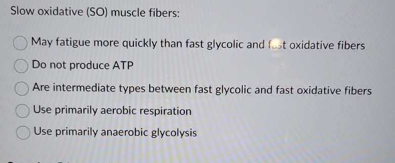 Solved Slow oxidative (SO) ﻿muscle fibers:May fatigue more | Chegg.com