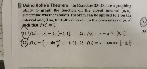 Solved 35 Using Rolle's Theorem In Exercises 25-28, use a | Chegg.com