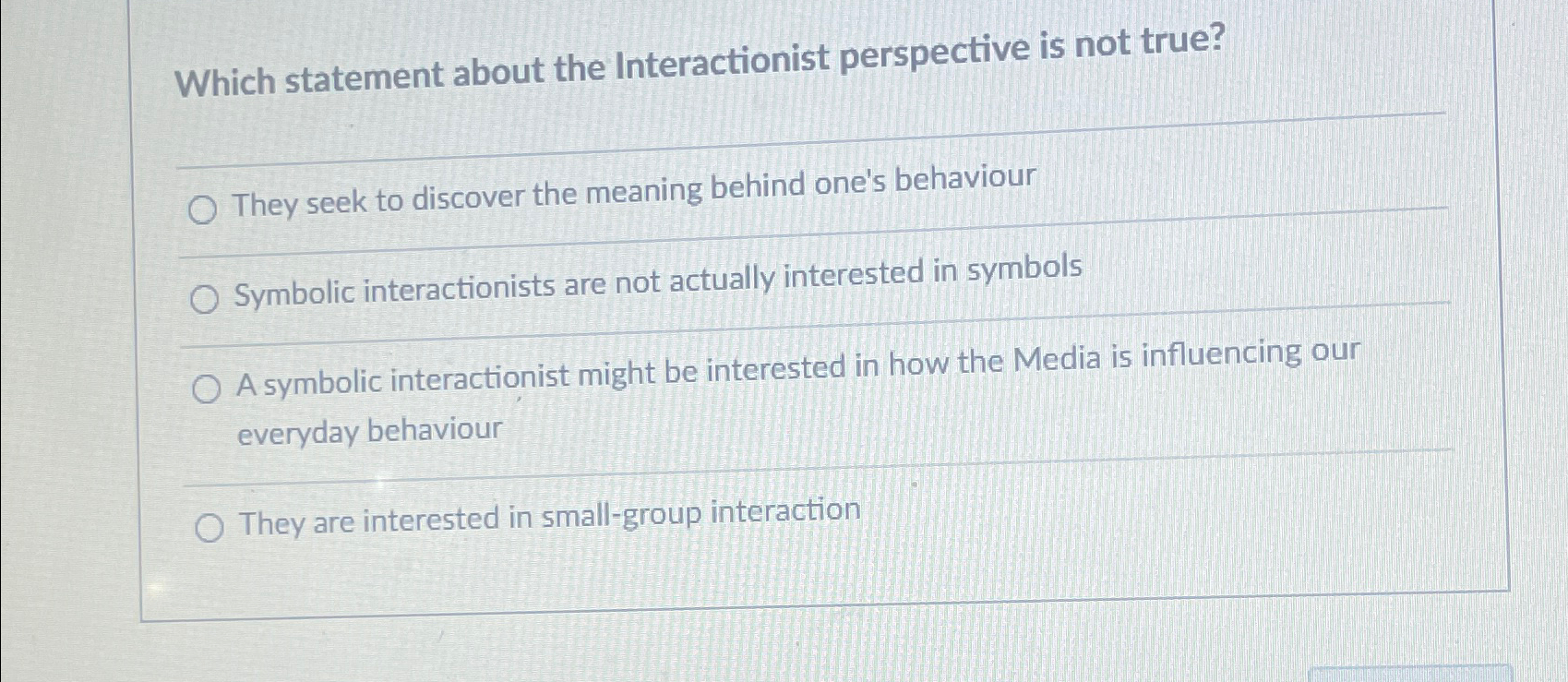 Solved Which statement about the Interactionist perspective | Chegg.com
