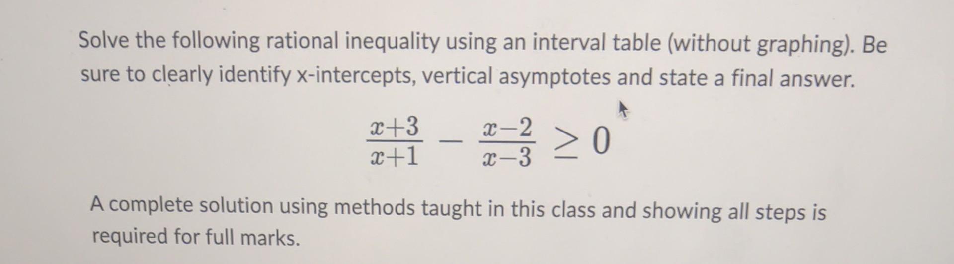 Solved Solve the following rational inequality using an | Chegg.com