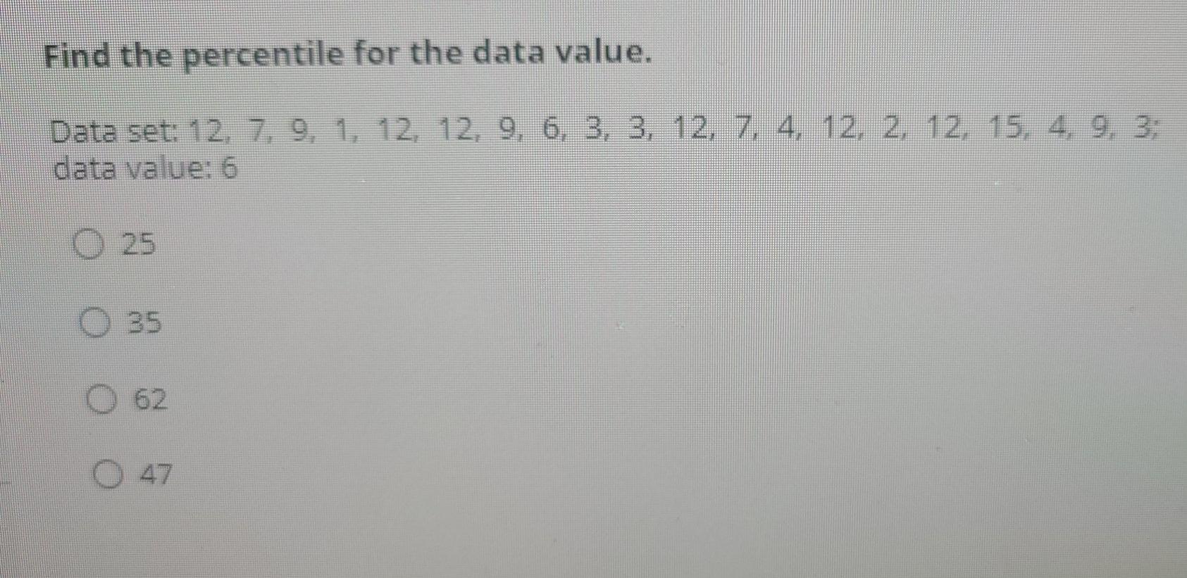 Solved Find the percentile for the data value. Data set: 12, | Chegg.com