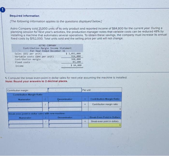 Solved Required Information Required information[The | Chegg.com