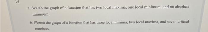 Solved a. Sketch the graph of a function that has two local | Chegg.com