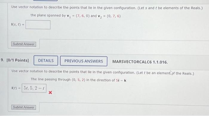 Solved Use vector notation to describe the points that lie | Chegg.com