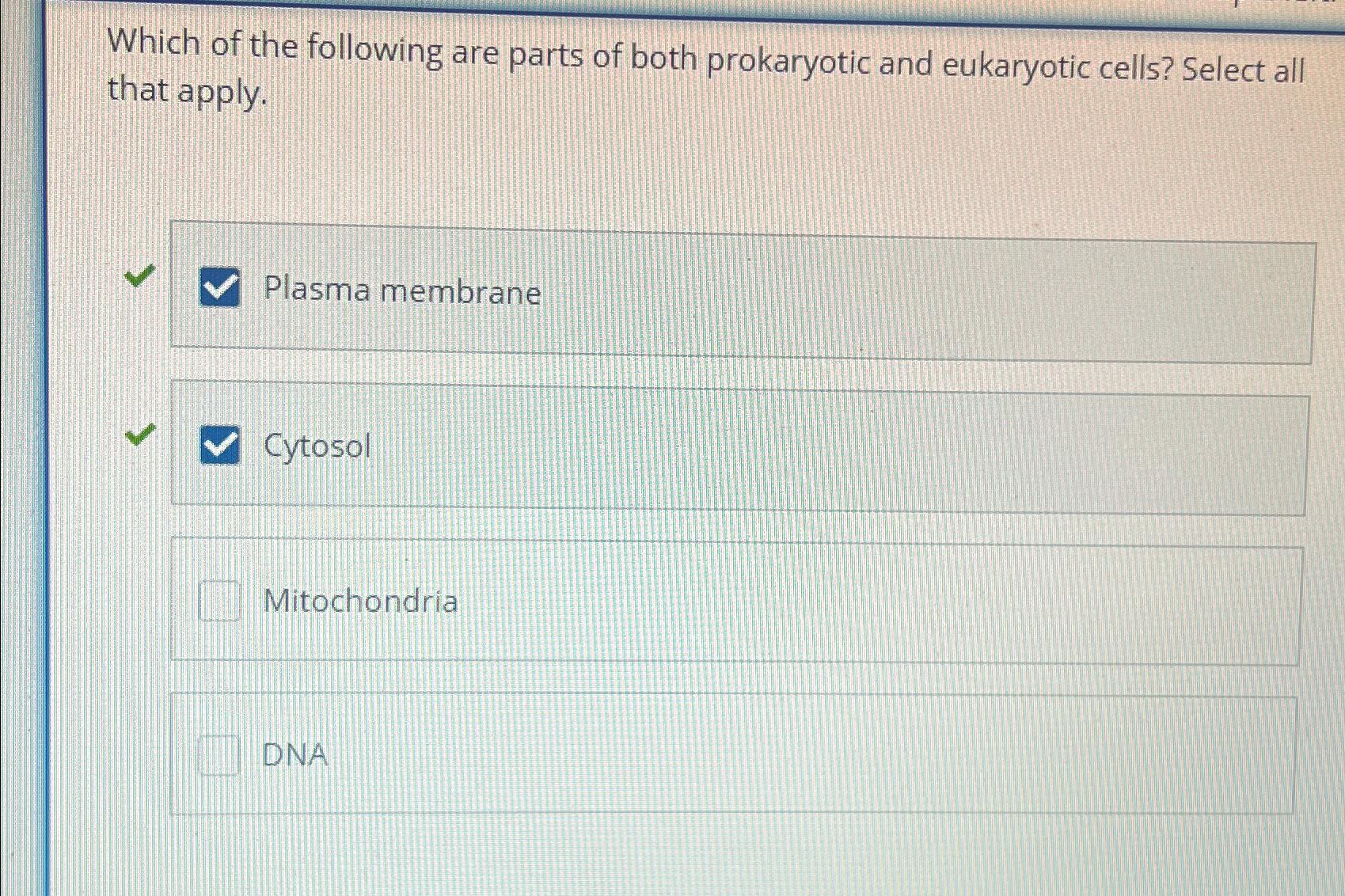 Solved Which of the following are parts of both prokaryotic | Chegg.com
