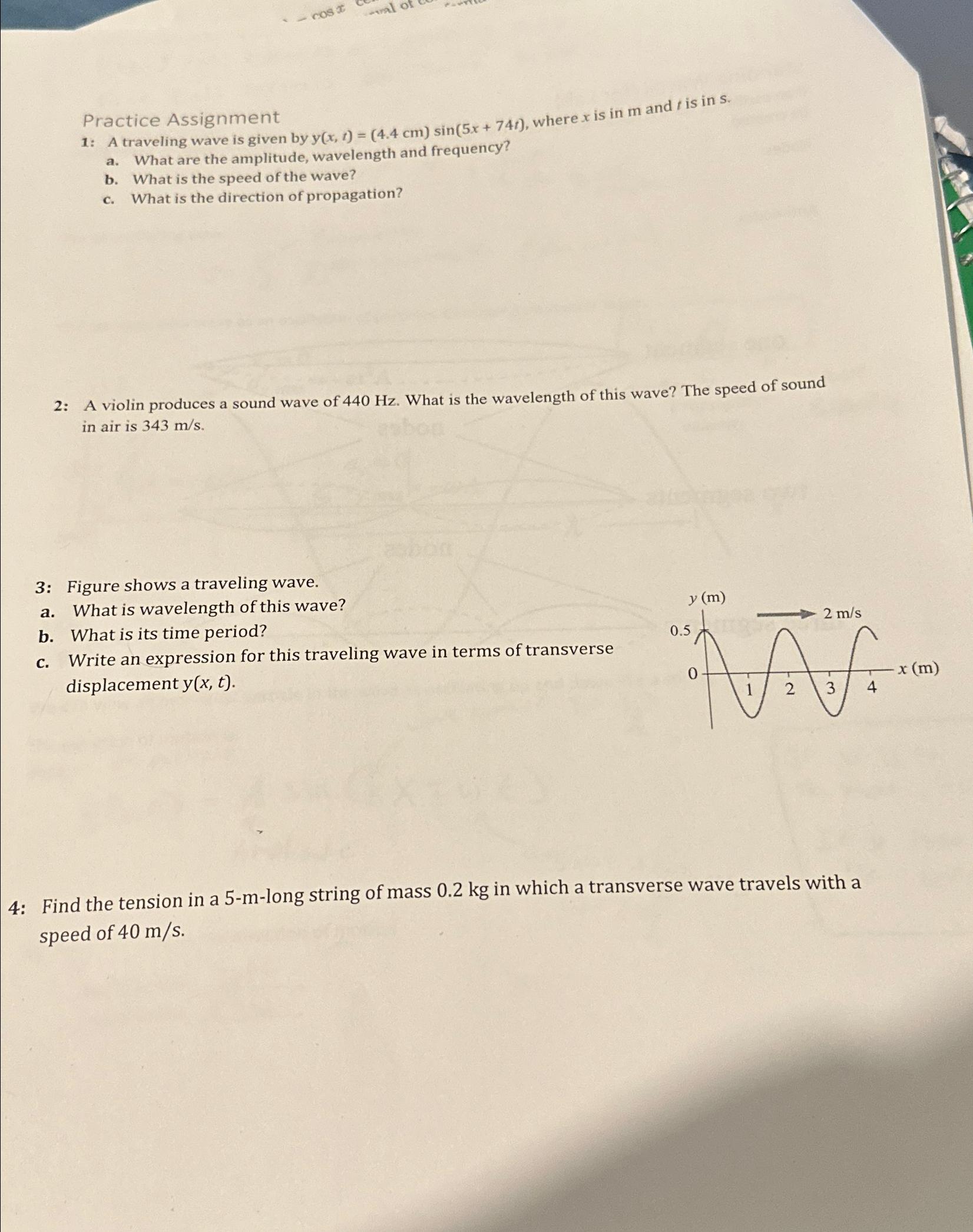 Solved Practice Assignment1: A traveling wave is given by | Chegg.com